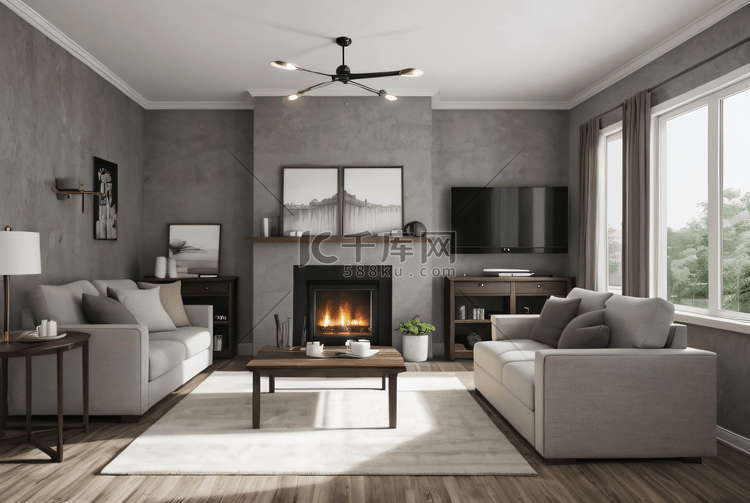 欧式别墅客厅装修效果图片6高清摄影大图-千库网