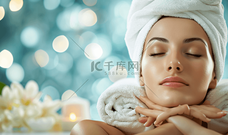 美女顾客在做美容SPA高清摄影大图-千库网