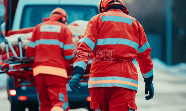 急救医护人员手抬担架救助病人高清摄影大图-千库网