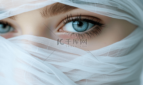 美女眼部缠纱布高清摄影大图-千库网