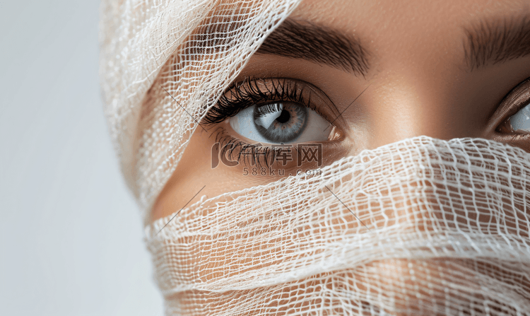 美女眼部缠纱布高清摄影大图-千库网