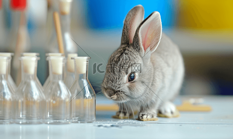 实验中的小兔子高清摄影大图-千库网