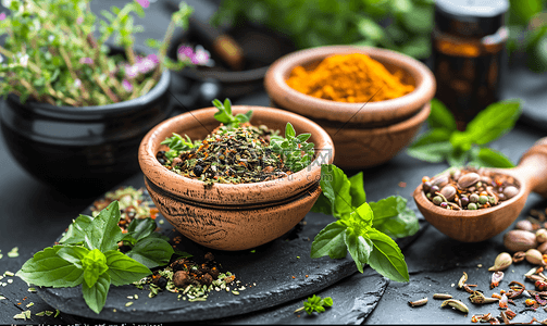 研磨中的草药高清摄影大图-千库网