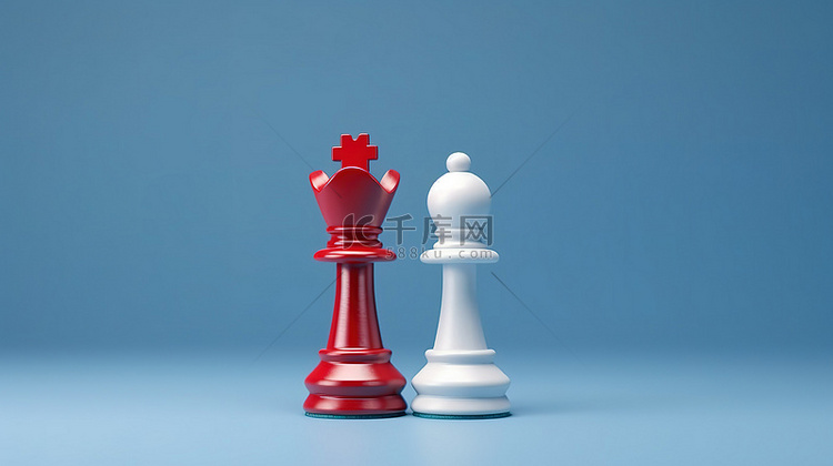 浪漫的国际象棋国王和王后人物，蓝色棋盘上有红心 3d 渲染背景图片免费下载_海报banner/高清大图_千库网(图片编号6905014)