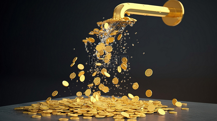 金币从 3d 渲染的水龙头中流出背景图片免费下载_海报banner/高清大图_千库网(图片编号6704936)
