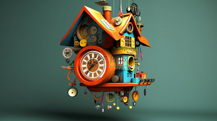 精美布谷鸟钟的 3D 图形背景图片免费下载_海报banner/高清大图_千库网(图片编号6855208)