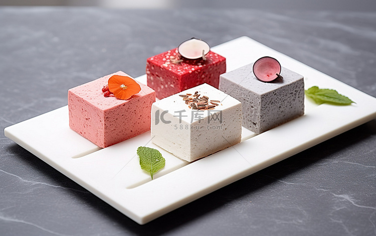 三份甜点放在白色托盘上背景图片免费下载_海报banner/高清大图_千库网(图片编号7009616)