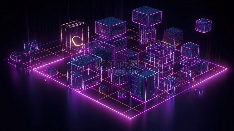区块链技术在 3d 渲染中的等距插图背景图片免费下载_海报banner/高清大图_千库网(图片编号6691643)