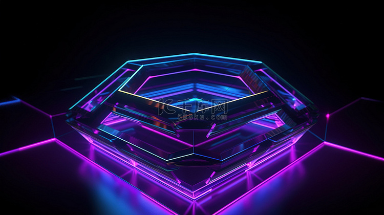 3d 渲染中充满活力的紫色蓝色霓虹激光束照亮的深色六边形空白背景图片免费下载_海报banner/高清大图_千库网(图片编号6687863)