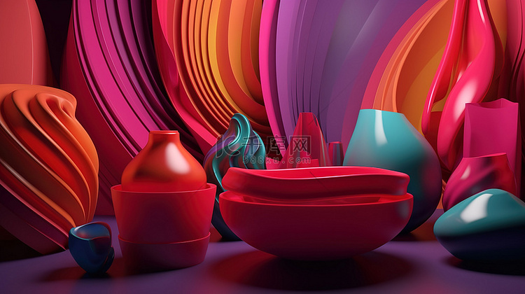 充满活力的 3D 插图抽象背景与色彩缤纷的物体完美适合横幅设计背景图片免费下载_海报banner/高清大图_千库网(图片编号6718415)