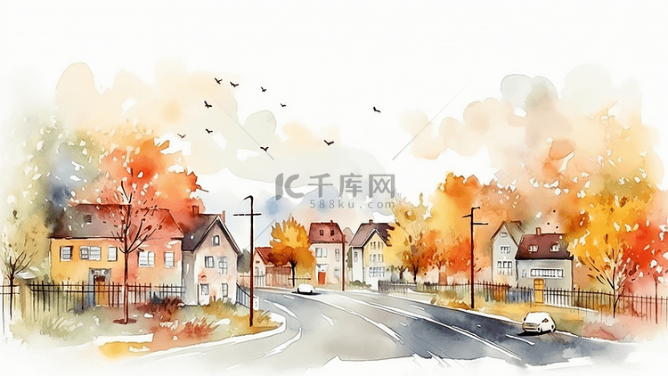 秋天水彩颜色风景背景图片免费下载_海报banner/高清大图_千库网(图片编号6654635)