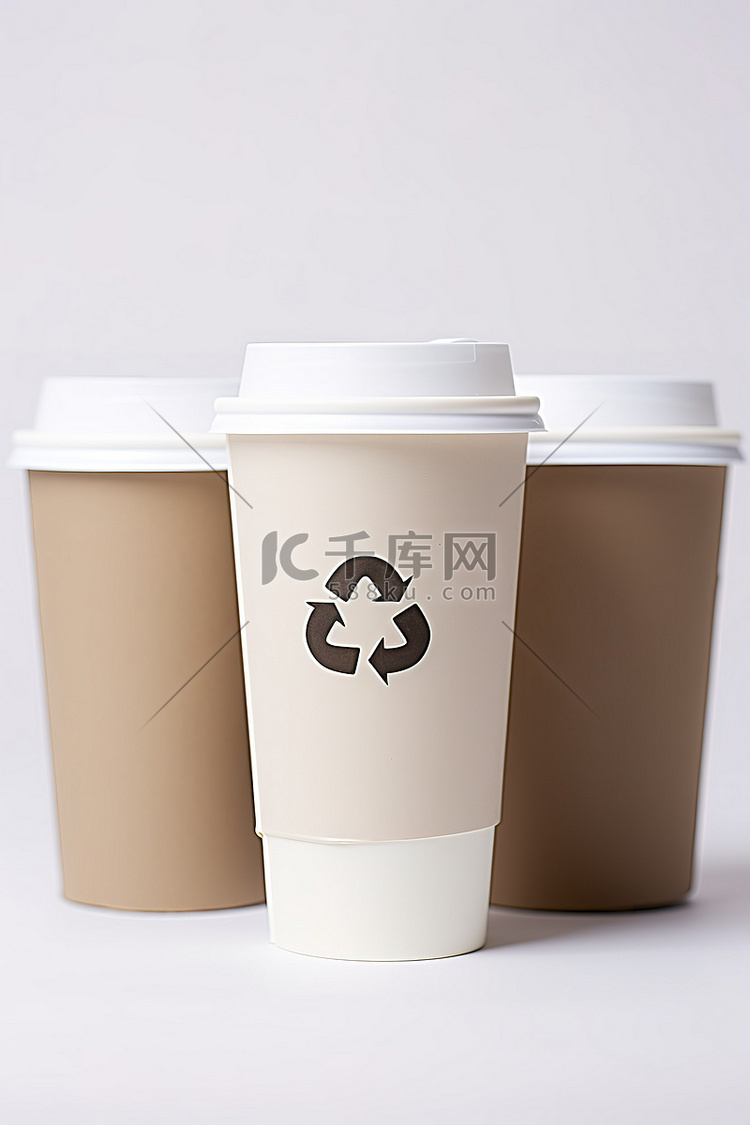 三个侧面贴有回收贴纸的咖啡杯背景图片免费下载_海报banner/高清大图_千库网(图片编号7000666)