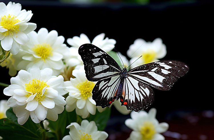 白色和黑色的蝴蝶和花朵图片蝴蝶背景图片免费下载_海报banner/高清大图_千库网(图片编号7142608)