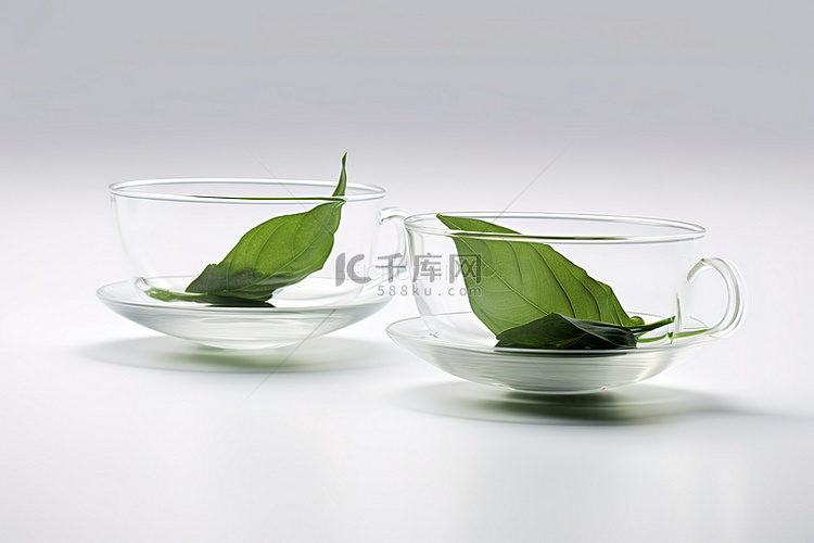 两个茶杯，里面有叶子，上面有一个杯子背景图片免费下载_海报banner/高清大图_千库网(图片编号7005009)