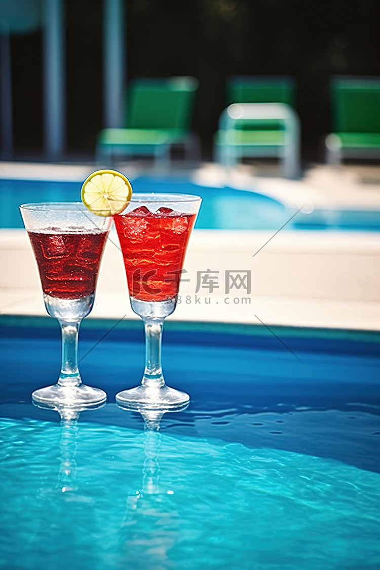 两杯饮料坐在泳池前背景图片免费下载_海报banner/高清大图_千库网(图片编号7096546)