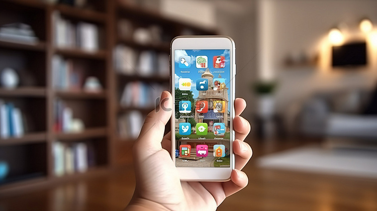 可爱的手抓着智能手机上的 pinterest 图标，在未来派客厅 3d 渲染中背景图片免费下载_海报banner/高清大图_千库网(图片编号 ...