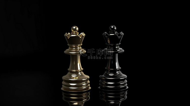 黑色国王和王后国际象棋在深色背景上令人惊叹的 3D 渲染背景图片免费下载_海报banner/高清大图_千库网(图片编号6768225)