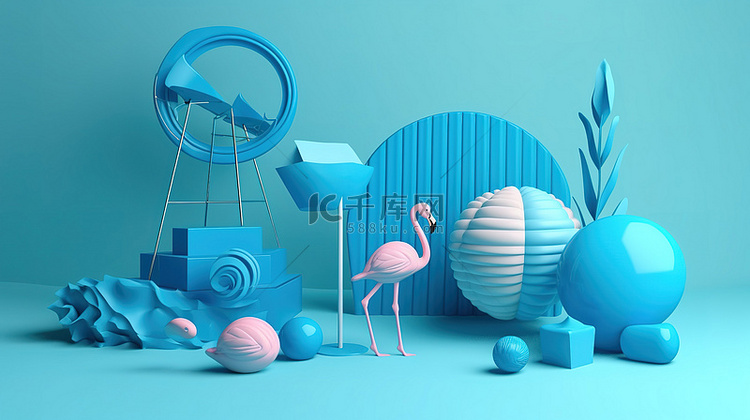以夏季海滩为主题和充气配件的产品展示概念蓝色讲台背景图片免费下载_海报banner/高清大图_千库网(图片编号6665629)