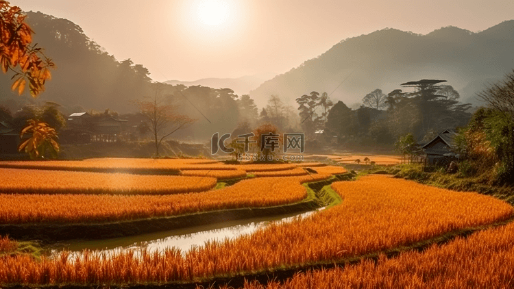 秋天稻田美丽背景图片免费下载_海报banner/高清大图_千库网(图片编号6655534)