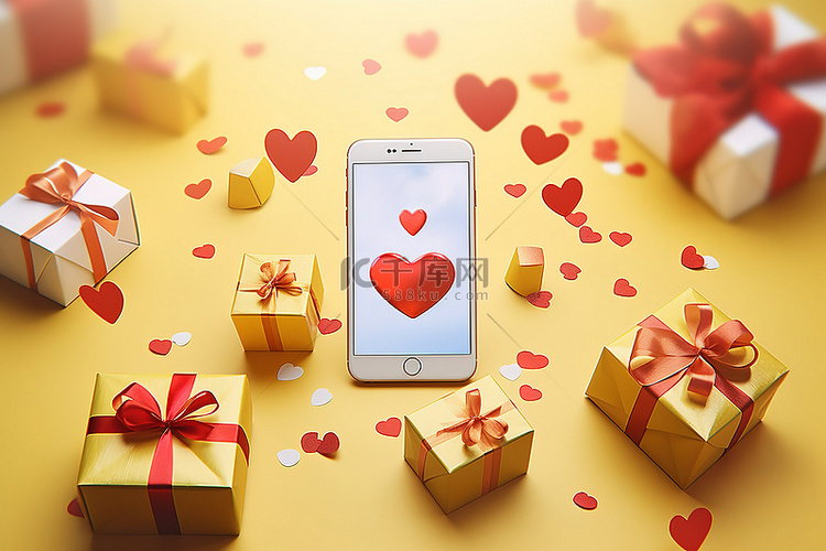 手机和礼品盒被包围背景图片免费下载_海报banner/高清大图_千库网(图片编号6984488)