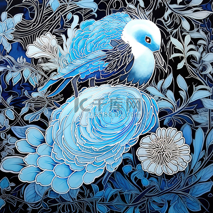 一只白镴鸟和一朵蓝色的花被包围背景图片免费下载_海报banner/高清大图_千库网(图片编号7147245)