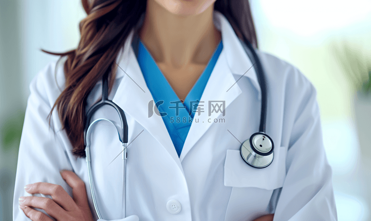 女性医生戴着听诊器形象高清摄影大图-千库网