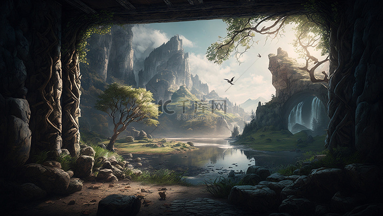 游戏场景石头山洞插画背景图片免费下载_海报banner/高清大图_千库网(图片编号6647206)