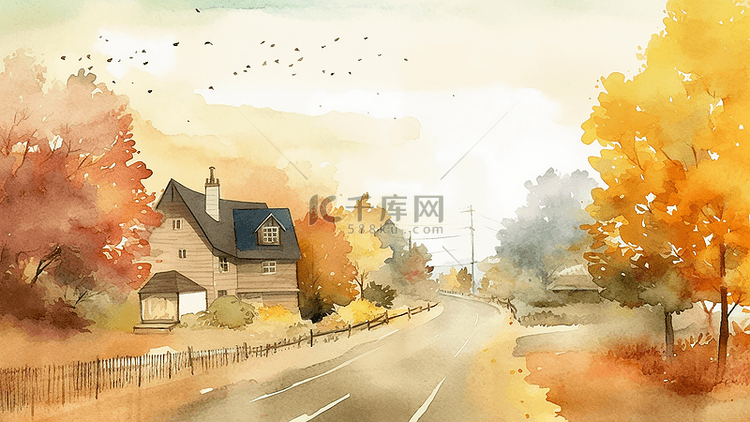 秋天水彩插画背景图片免费下载_海报banner/高清大图_千库网(图片编号6654634)