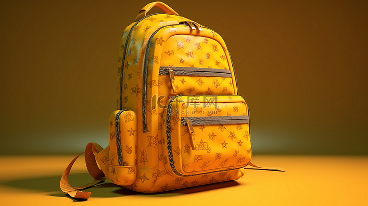 黄色背包，随机图案 3D 渲染书包背景图片免费下载_海报banner/高清大图_千库网(图片编号6846163)