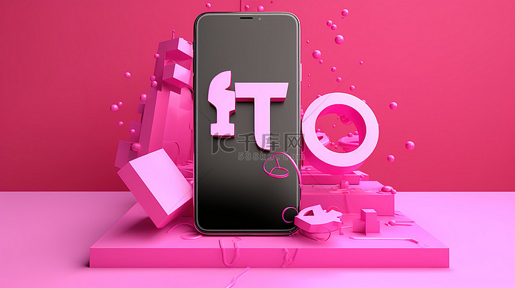 tiktok 标志在 3d 智能手机屏幕上以粉红色为背景图片免费下载_海报banner/高清大图_千库网(图片编号6706121)