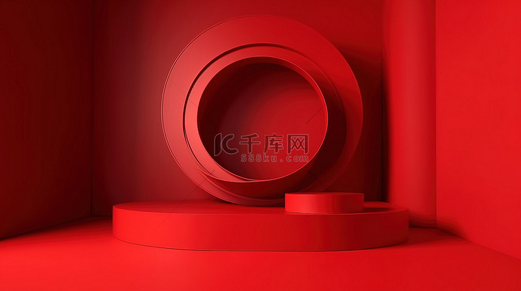 极简主义的红色背景与 3d 渲染中的领奖台背景图片免费下载_海报banner/高清大图_千库网(图片编号6693337)