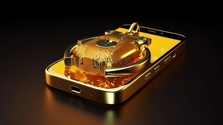 用于增强安全技术的智能手机金锁的 3D 渲染背景图片免费下载_海报banner/高清大图_千库网(图片编号6860121)