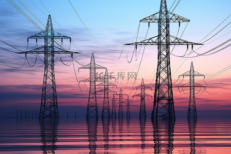 日落时码头上的电塔背景图片免费下载_海报banner/高清大图_千库网(图片编号6996184)