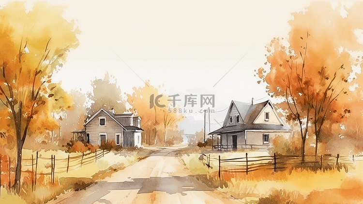 秋天水彩风景插画背景图片免费下载_海报banner/高清大图_千库网(图片编号6654488)