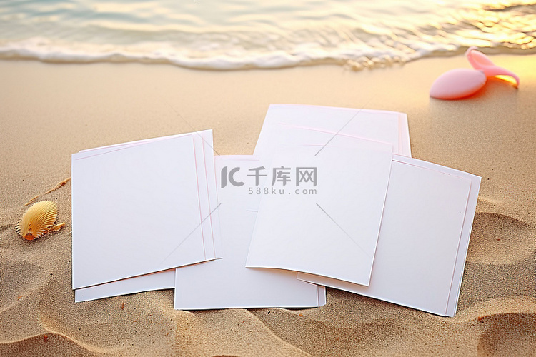 白色沙滩上的 3 张空白页一套背景图片免费下载_海报banner/高清大图_千库网(图片编号7019022)
