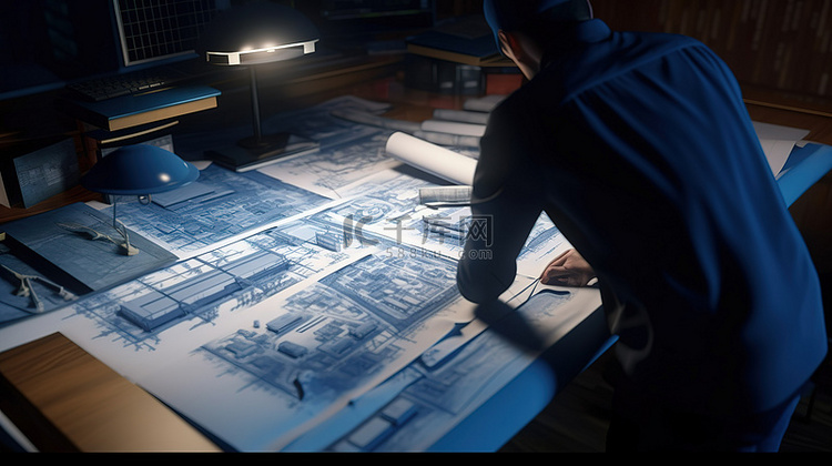 一位专业设计师正全神贯注地在办公桌前工作，将建筑和工程计划与摩天大楼 3D 视觉效果融为一体背景图片免费下载_海报banner/高清大图_千库 ...