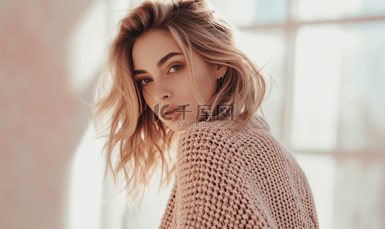 穿着毛衣的美女高清摄影大图-千库网