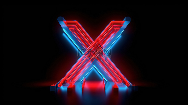 3d 中发光的霓虹红“x”，里面有一个蓝色字母背景图片免费下载_海报banner/高清大图_千库网(图片编号6736599)