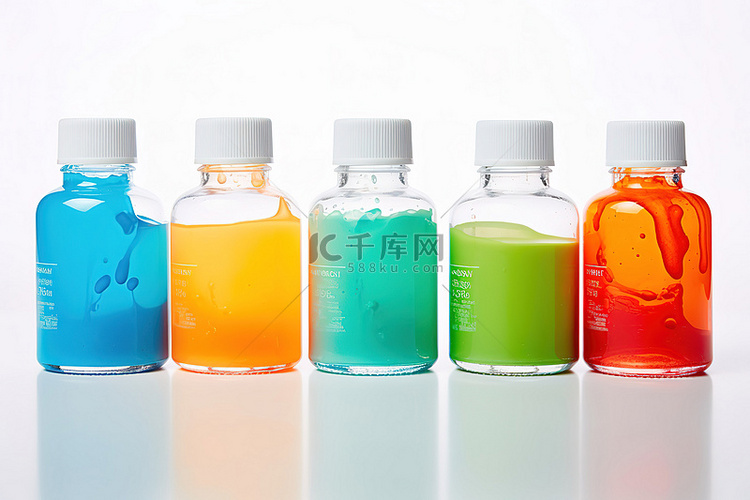 七个透明瓶子，里面装着五颜六色的液体背景图片免费下载_海报banner/高清大图_千库网(图片编号7069940)