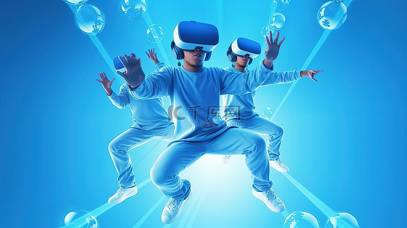 戴着 VR 眼镜的卡通人物漂浮在空中的 3D 渲染，对技术和元宇宙的未来主义诠释背景图片免费下载_海报banner/高清大图_千库网(图片编号 ...
