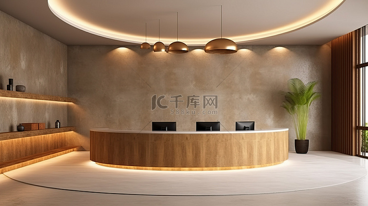 酒店简约风格接待柜台内部3D渲染背景图片免费下载_海报banner/高清大图_千库网(图片编号6759081)
