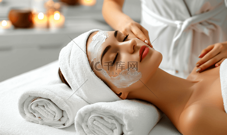 美女顾客在做美容SPA高清摄影大图-千库网