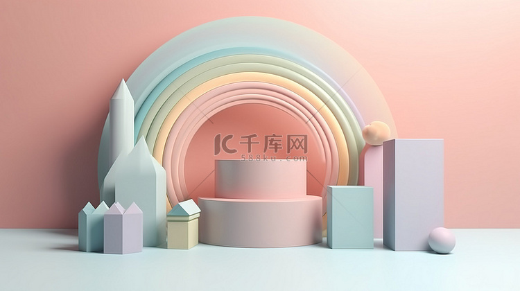 简约的背景增强了用于模型和产品演示的粉彩展示台的 3D 渲染背景图片免费下载_海报banner/高清大图_千库网(图片编号6686774)