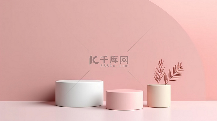 展示简约的模型背景，用于产品或化妆品演示，具有 3D 渲染中柔和的彩色圆柱形平台背景图片免费下载_海报banner/高清大图_千库网(图片编号 ...