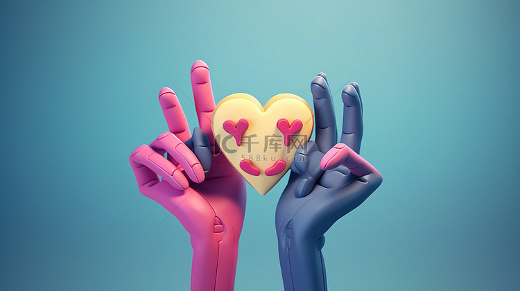 带袖子的卡通手在 3D 渲染中做出心形手势，手指松开以示爱背景图片免费下载_海报banner/高清大图_千库网(图片编号6716476)