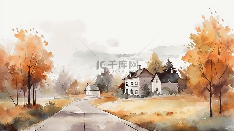 秋天水彩插画背景图片免费下载_海报banner/高清大图_千库网(图片编号6654628)