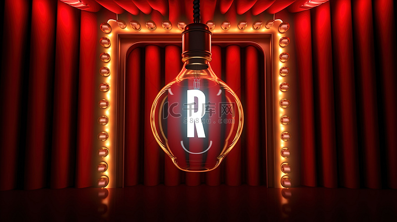红色天鹅绒剧院幕布，灯泡刻字 3D 渲染中带有照明词“夜晚”背景图片免费下载_海报banner/高清大图_千库网(图片编号6942187)