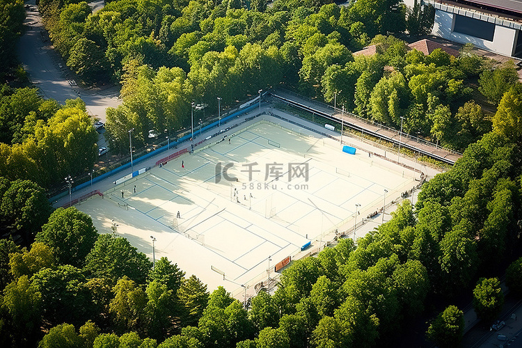 yoreo公园有一个排球场和一些树木背景图片免费下载_海报banner/高清大图_千库网(图片编号6963594)