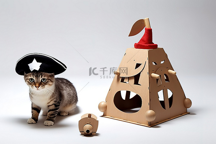 小猫的海盗帽和纸板玩具背景图片免费下载_海报banner/高清大图_千库网(图片编号7010973)