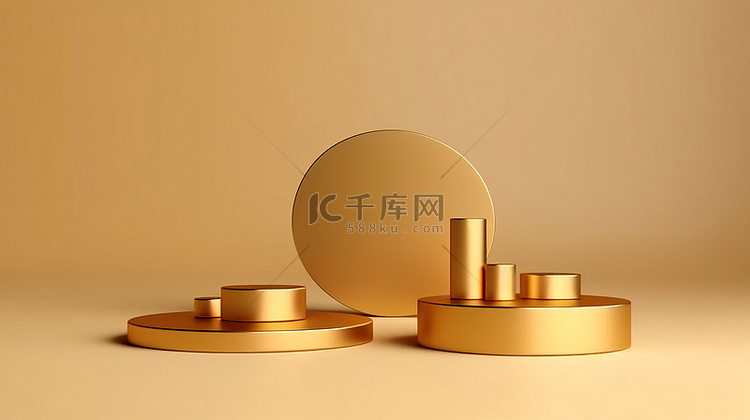 几何圆柱支架的简约 3D 渲染，用于在讲台上展示金色珠宝背景图片免费下载_海报banner/高清大图_千库网(图片编号6951815)